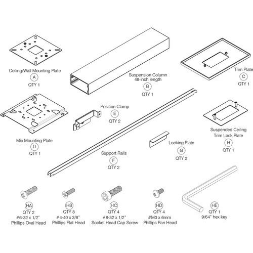Buy ClearOne Ceiling Mount Kit with 48" Suspension Column for ...